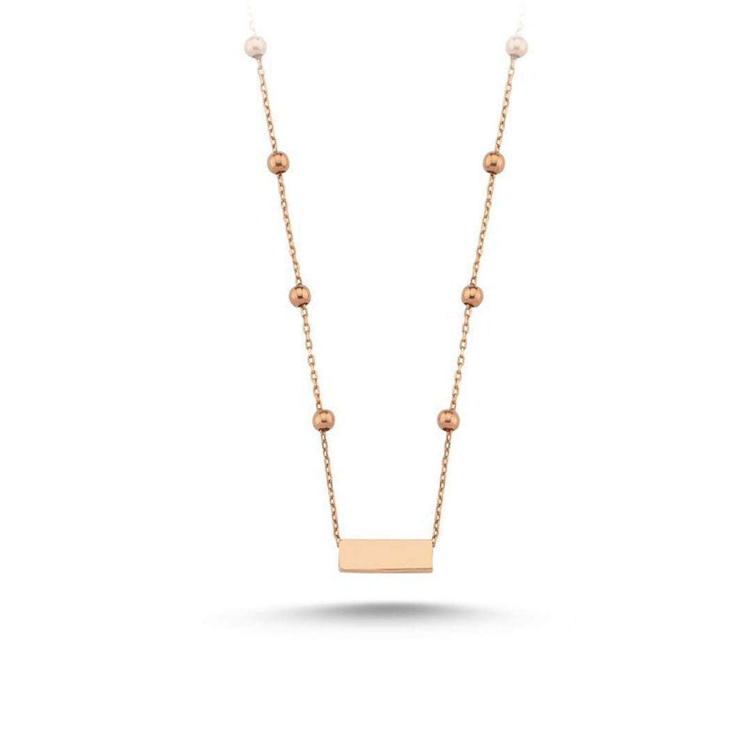 Rectangle 14k Solid Gold Necklace With Balls Fine Jewellery by FİEMMA ...