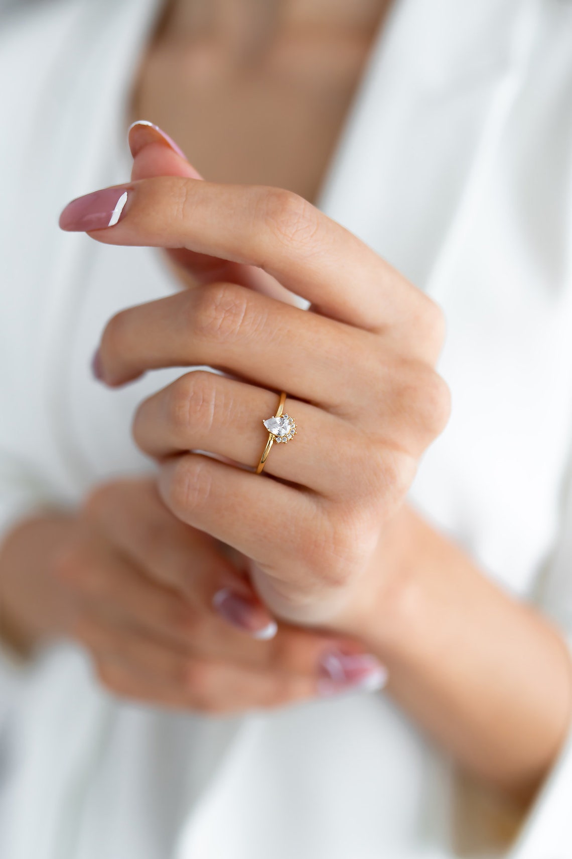 Pear Shaped 14k Solid Gold Engagement Ring Proposal Ring - Etsy