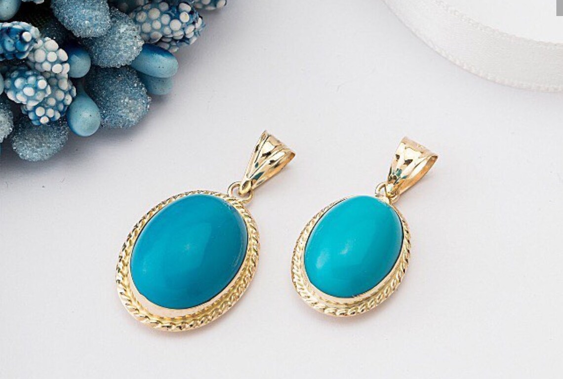 Turquoise 14k Solid Gold Pendant - Etsy