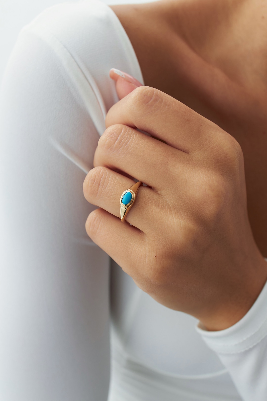 14k Real Gold Oval Turquoise Ring,fine Jewelry, Gift for Her, Turquoise ...
