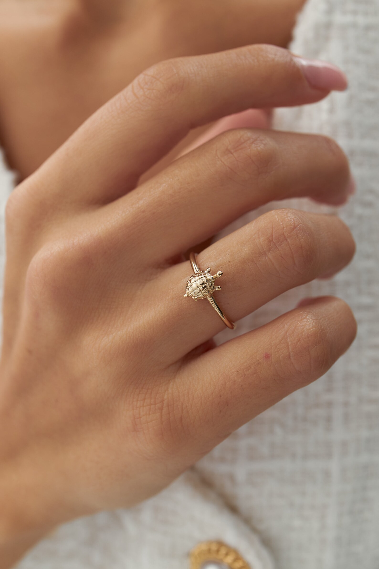 14k Solid Gold Turtle Ring, Stacking Tortoise Ring, Animal Gold Ring ...