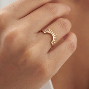 Sunshine 14k Solid Gold Ring, Half Sunburst Ring, Celestial Ring ...