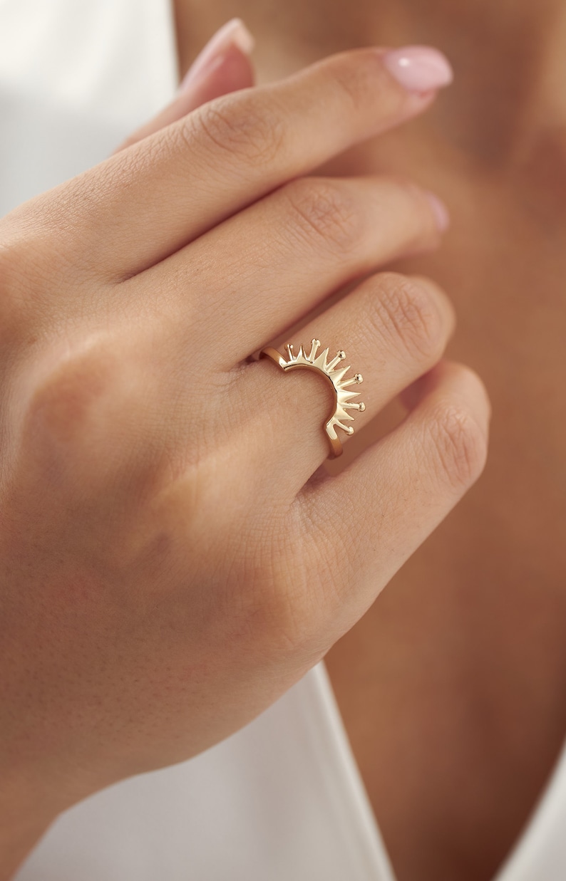 Sunshine 14k Solid Gold Ring Half Sunburst Ring Celestial - Etsy