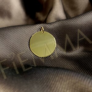 14k Solid Gold Custom Engrave Disc Pendant, Personalized Solid Gold ...