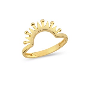 Sunshine 14k Solid Gold Ring, Half Sunburst Ring, Celestial Ring ...