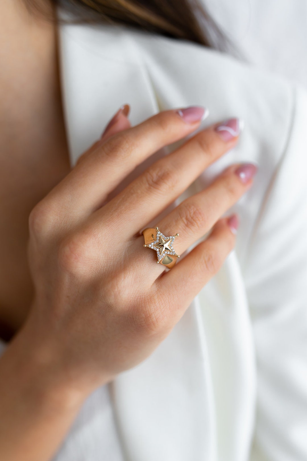 Star 14k Solid Gold Ring, Celestial Ring, Bold Star Ring, Sheriffs Star ...