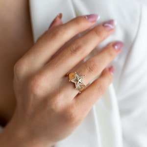 Star 14k Solid Gold Ring, Celestial Ring, Bold Star Ring, Sheriffs Star ...