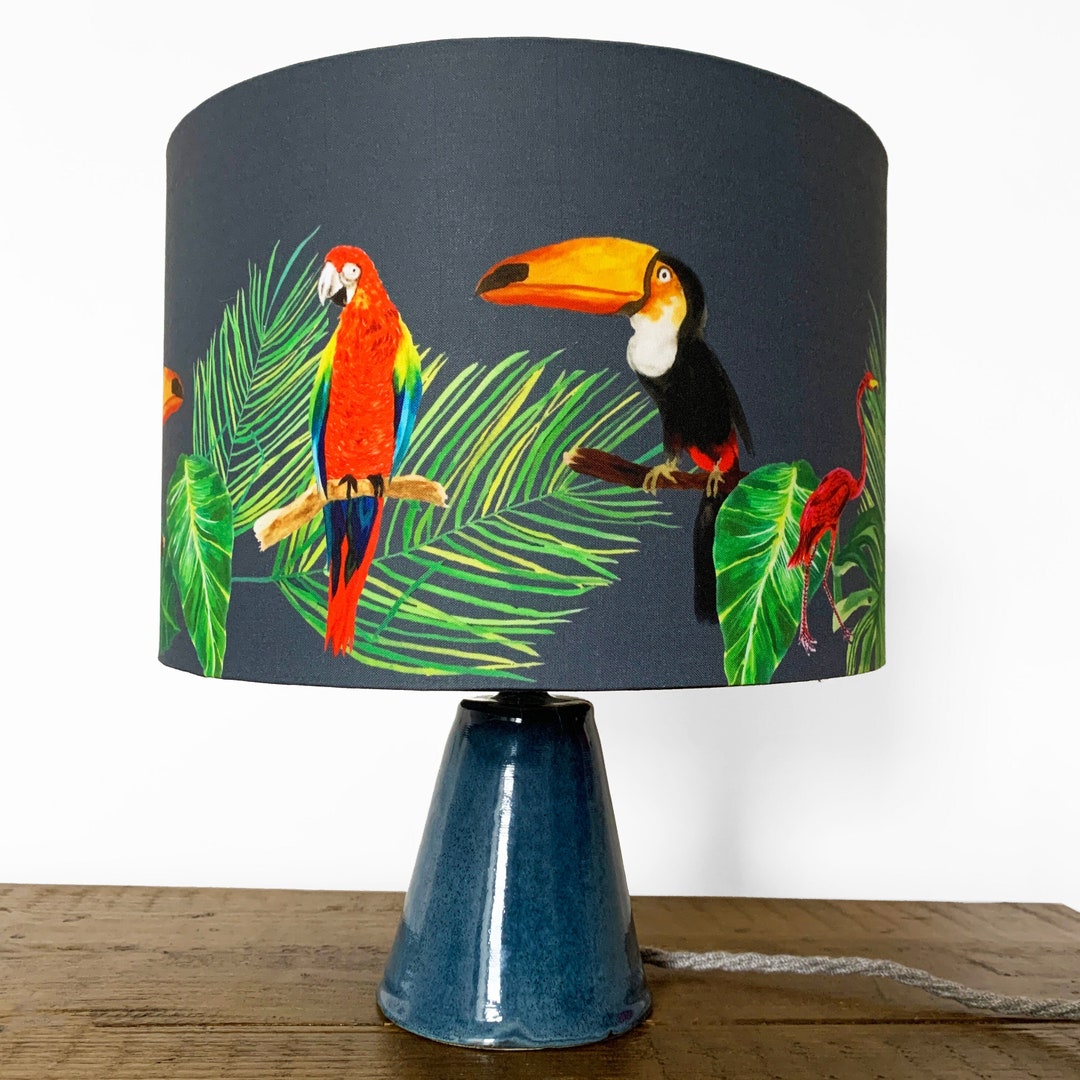 Tropical Parrot Lampshade - Handmade Drum Shade, White Lining - Etsy UK