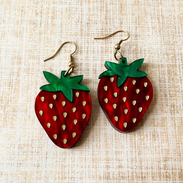 Strawberry Earrings - Etsy