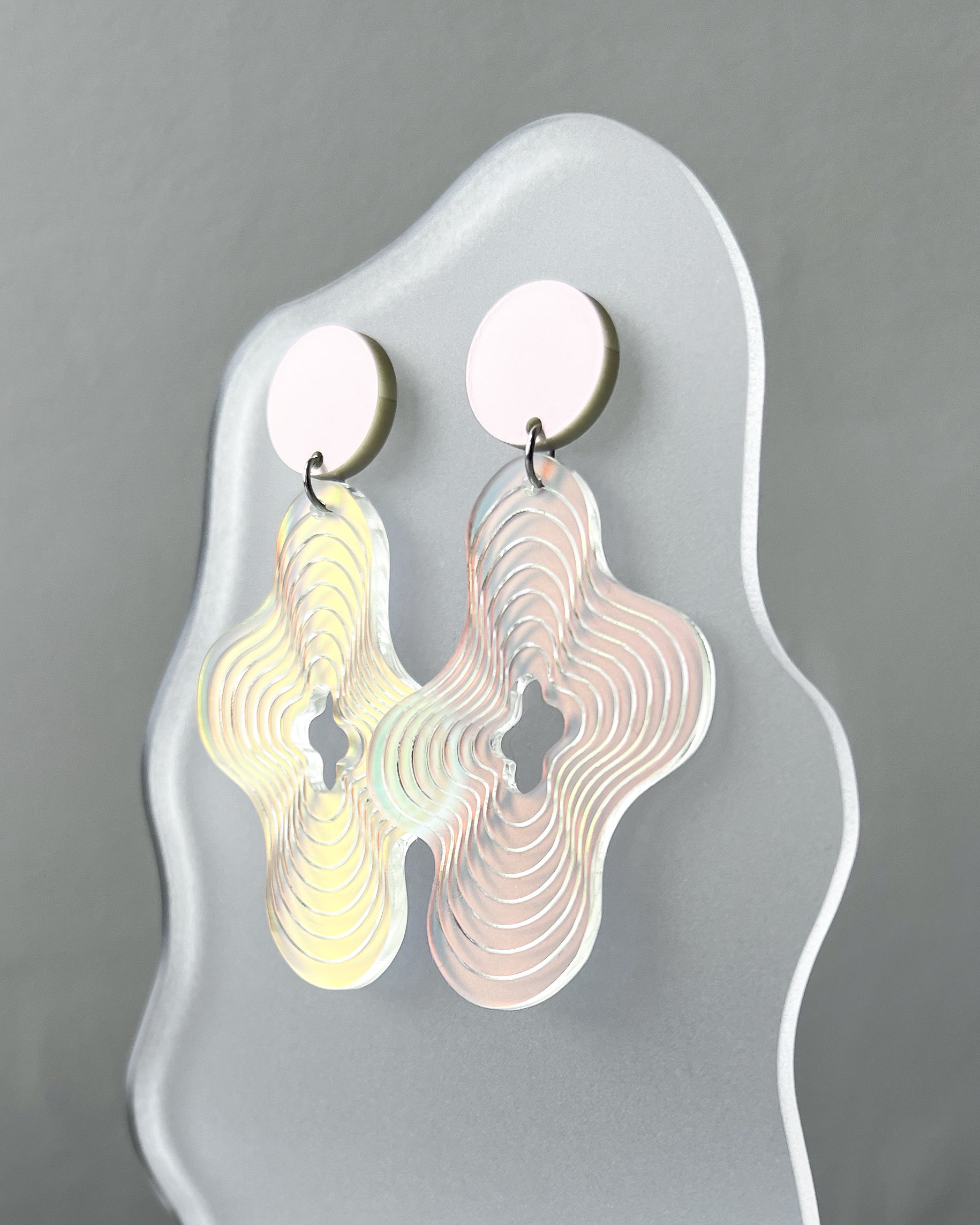 Frosted Iridescent Abstract Statement Earrings, Modern Plastic Jewelry ...