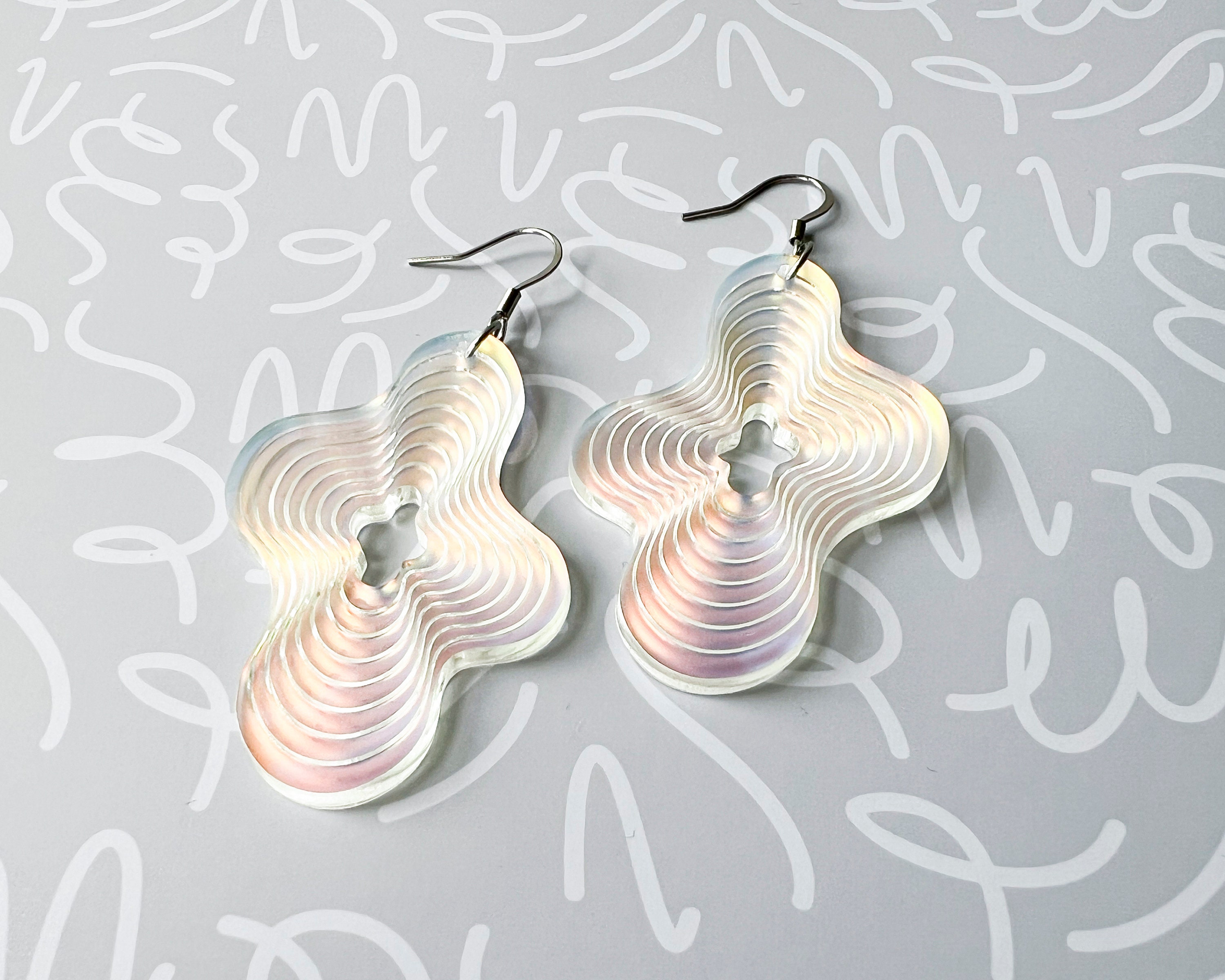 Frosted Iridescent Abstract Statement Earrings, Modern Plastic Jewelry ...