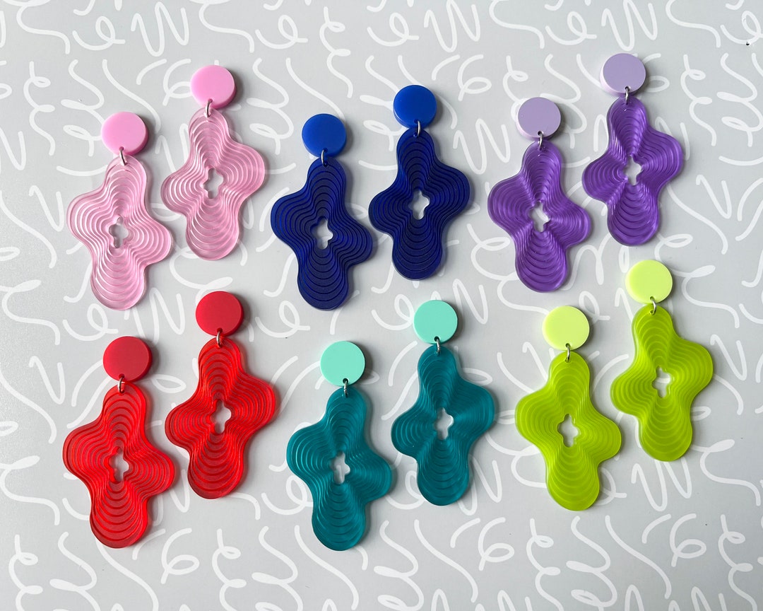 Colorful Abstract Statement Earrings, Modern Plastic Jewelry, Laser Cut ...