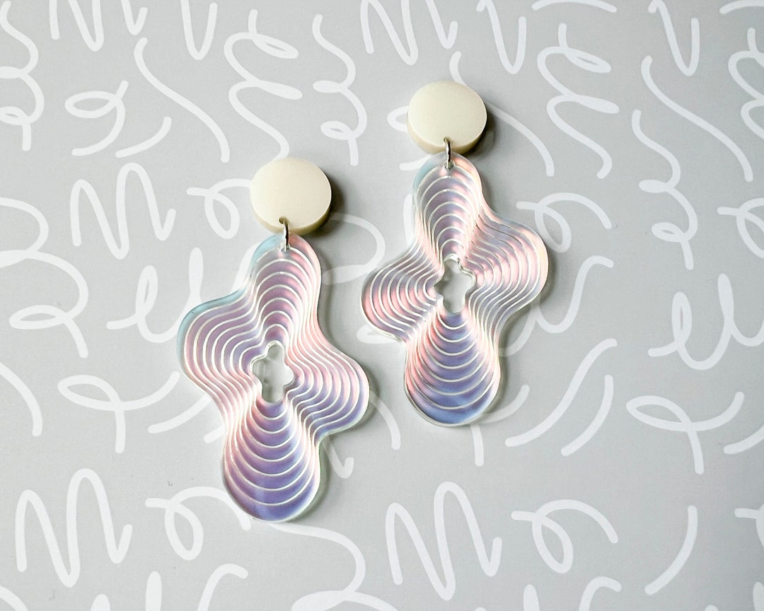 Frosted Iridescent Abstract Statement Earrings, Modern Plastic Jewelry ...