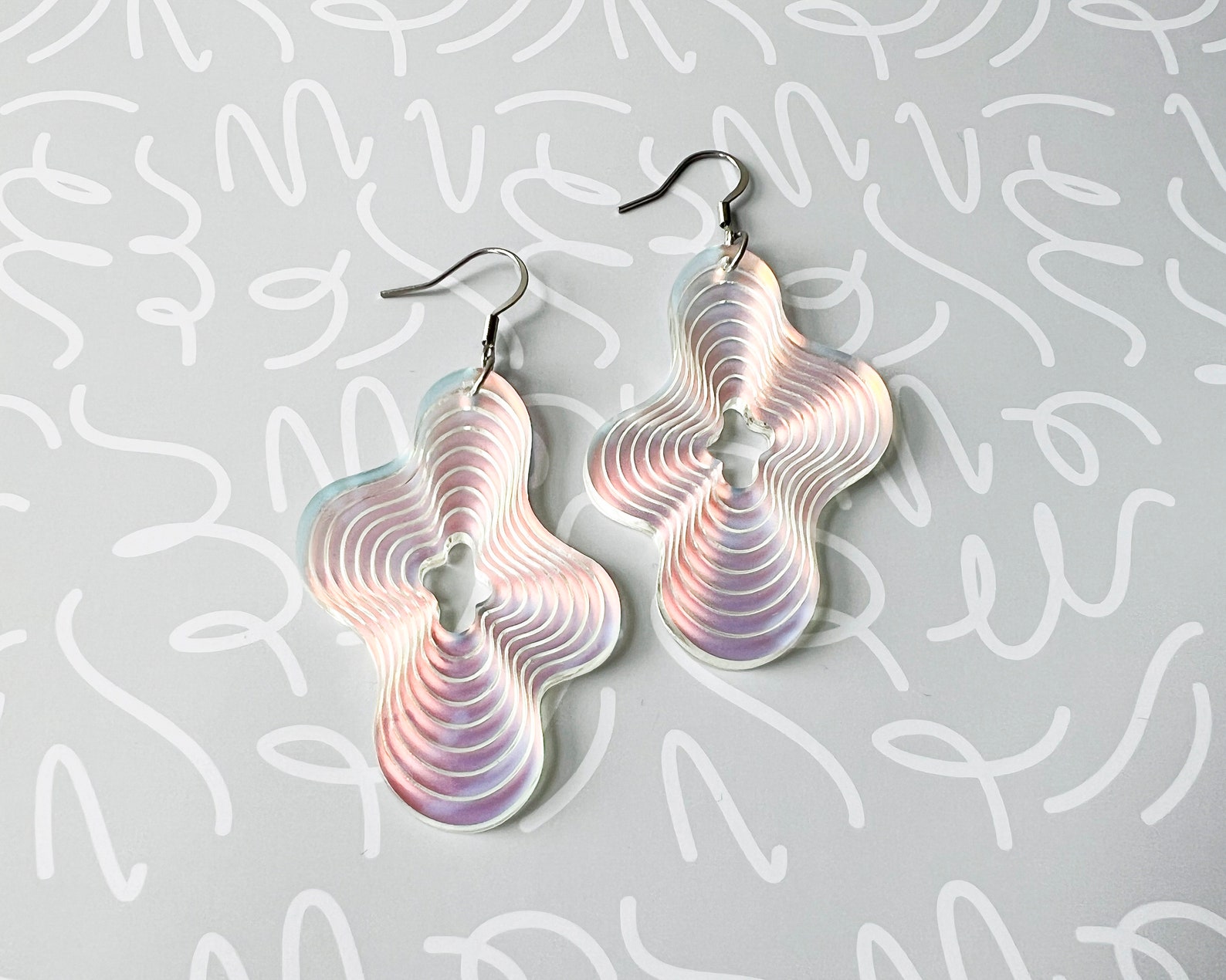 Frosted Iridescent Abstract Statement Earrings, Modern Plastic Jewelry ...