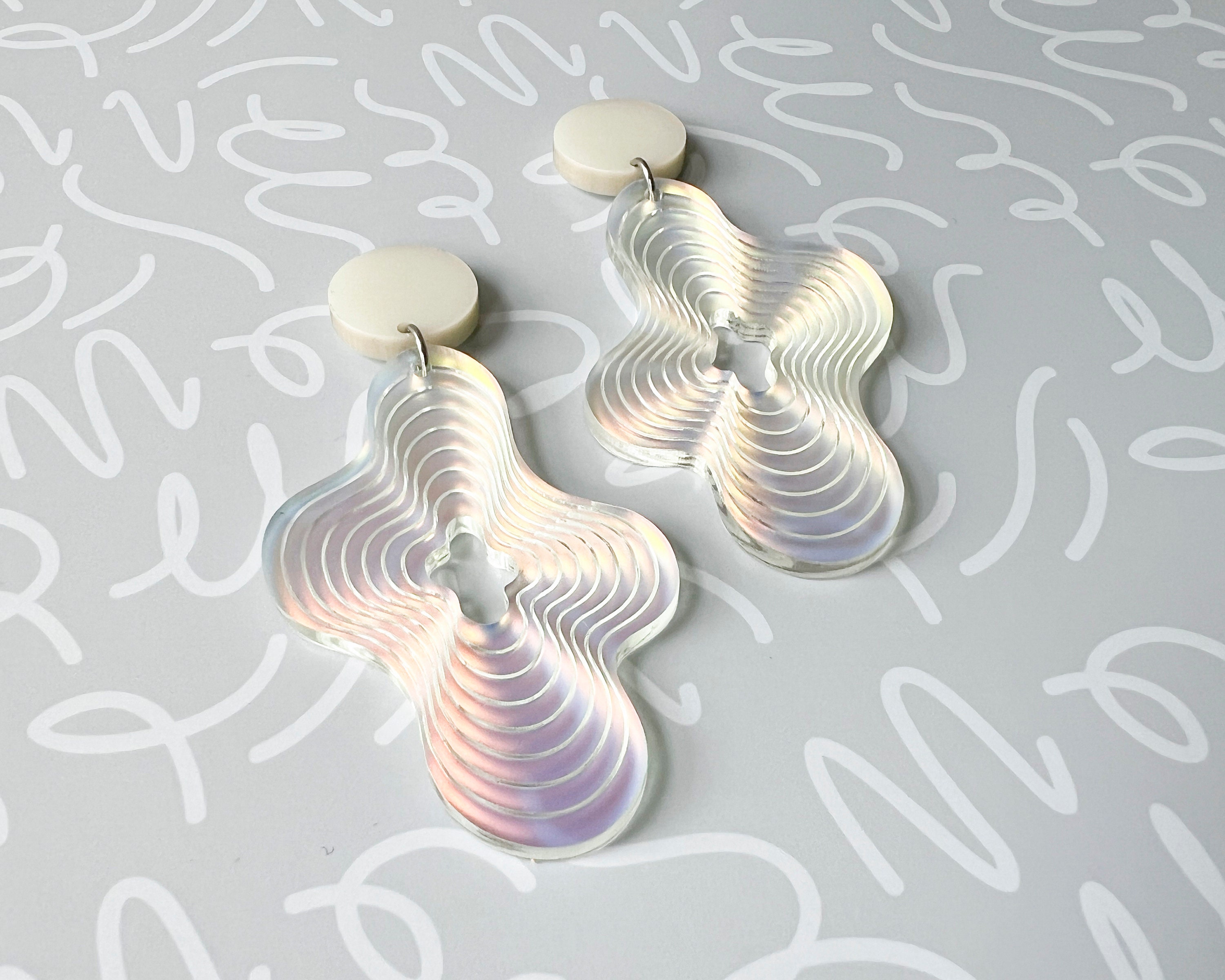 Frosted Iridescent Abstract Statement Earrings, Modern Plastic Jewelry ...