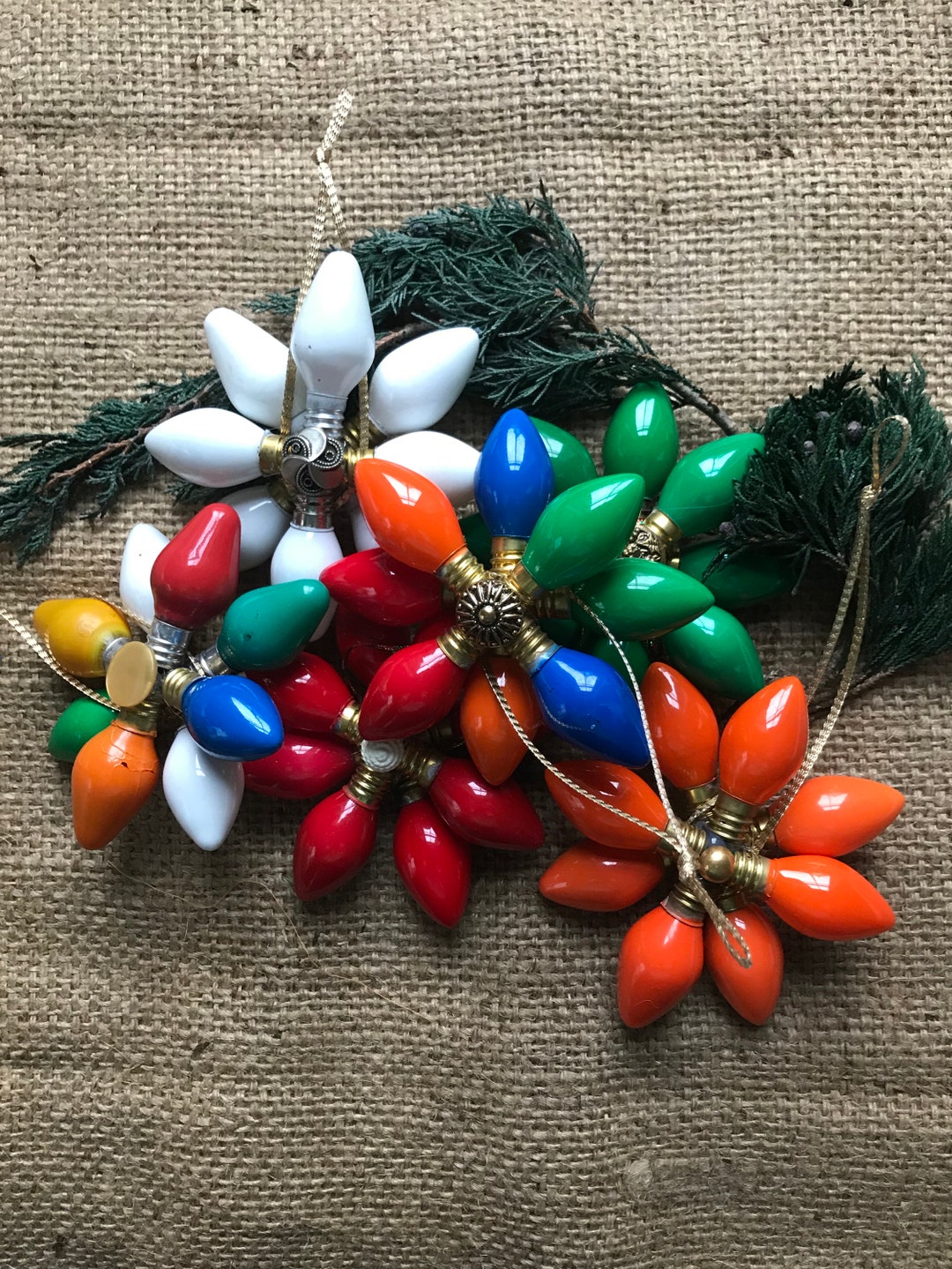 Christmas Light Bulb Ornament, Vintage Style Christmas Ornament, Star ...