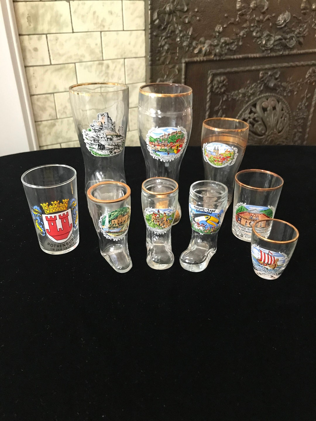 Vintage Glass Boots Drinking and Shot Glasses - Set of 9 Made in ...