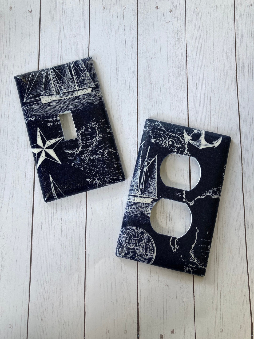 Nautical Navy Blue Compass Sailing Ship Map Light Switch Plate Outlet ...