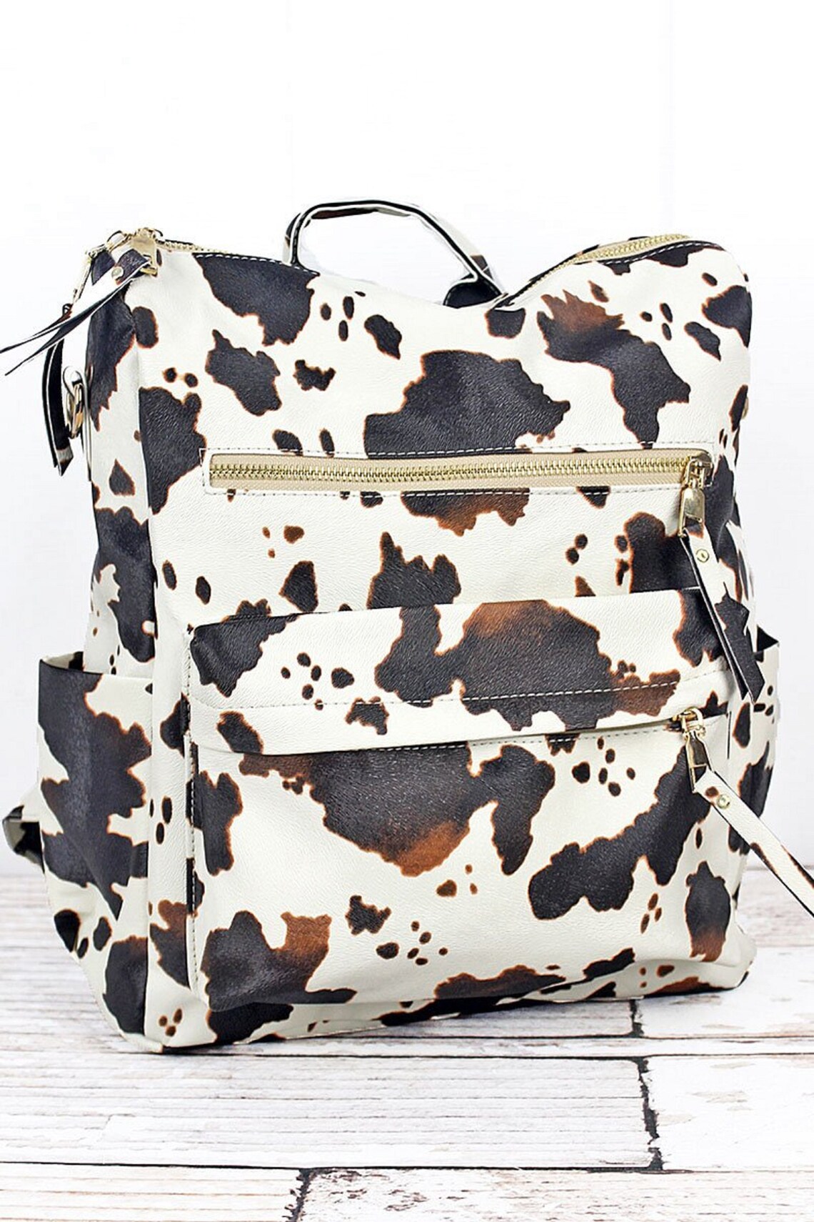 Cow Print Western Faux Leather Backpack With Aztec Shoulder | Etsy