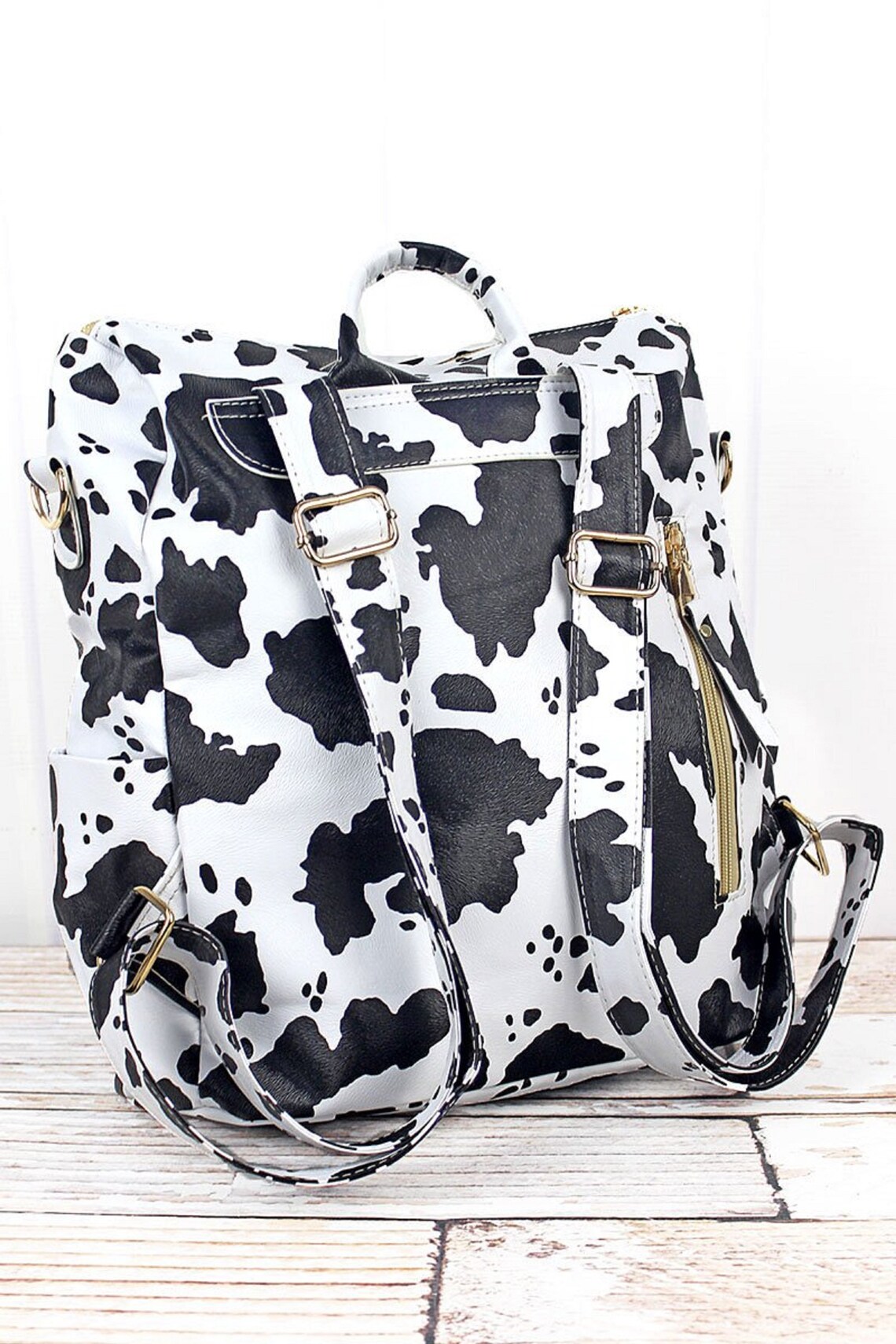 Cow Print Western Faux Leather Backpack With Aztec Shoulder | Etsy