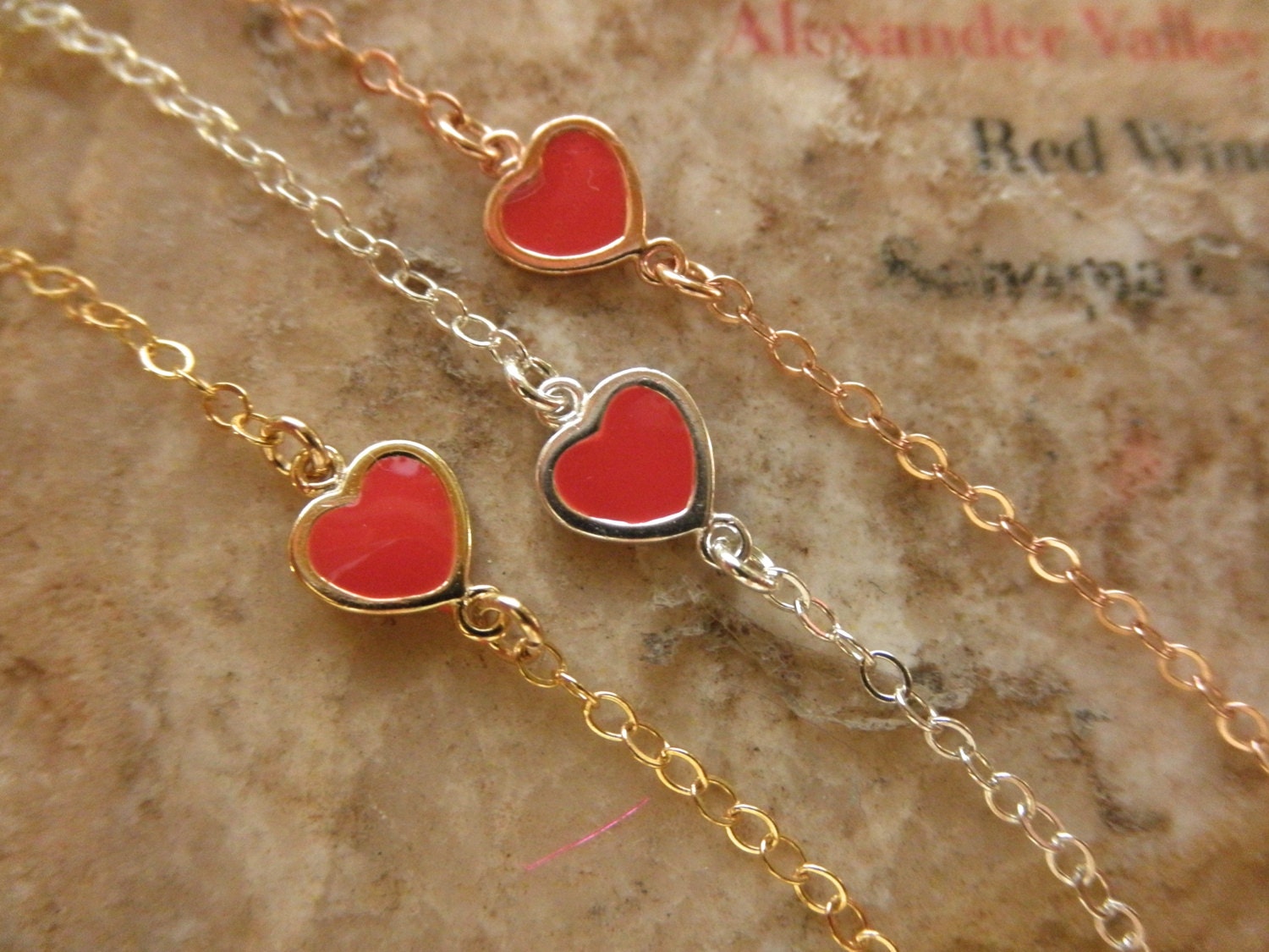 Heart Necklace Enamel Heart Necklace Red Heart Necklace - Etsy