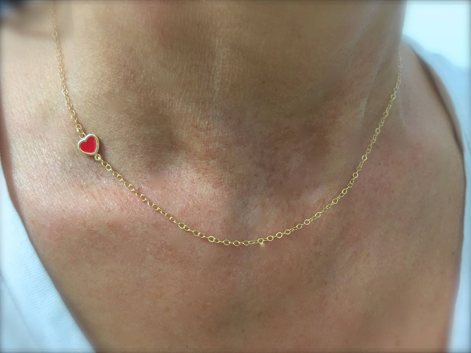 Heart Necklace Enamel Heart Necklace Red Heart Necklace - Etsy