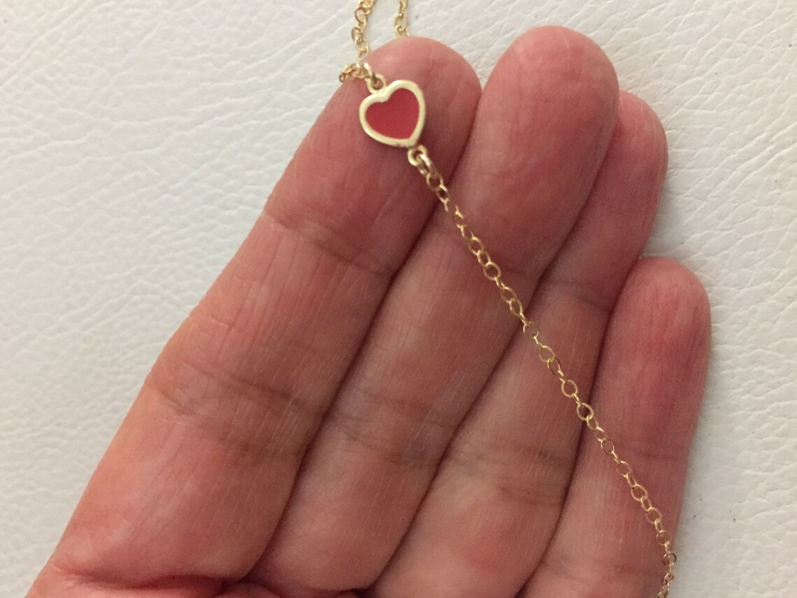 Heart Necklace Enamel Heart Necklace Red Heart Necklace - Etsy