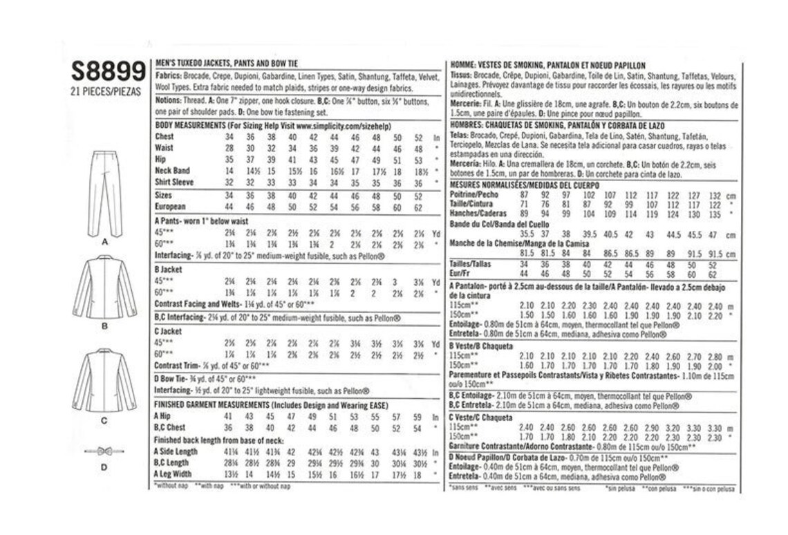 Simplicity Pattern S8899 Sewing Pattern Men's Tuxedo - Etsy