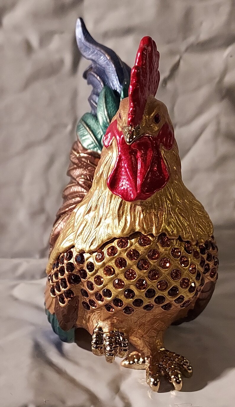 Vintage Rucinni Rooster Trinket Box W/swarovski Crystals, Jeweled ...