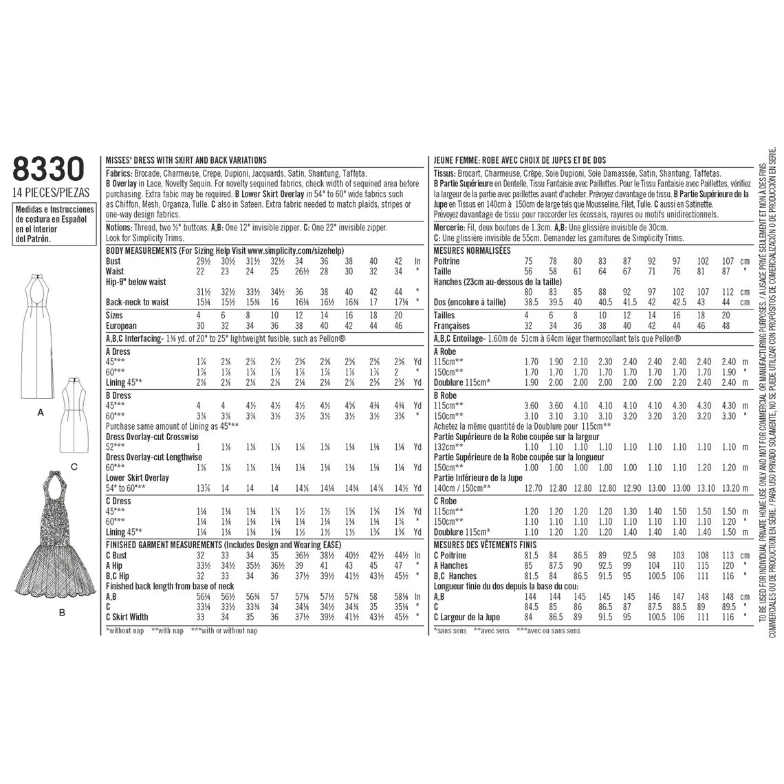 Simplicity Pattern 8330 Misses' Dress W/skirt Variation - Etsy