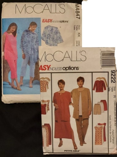McCall's Full Figure Sewing Patterns, M4847, 9222, Sizes 18W-32W, UNCUT