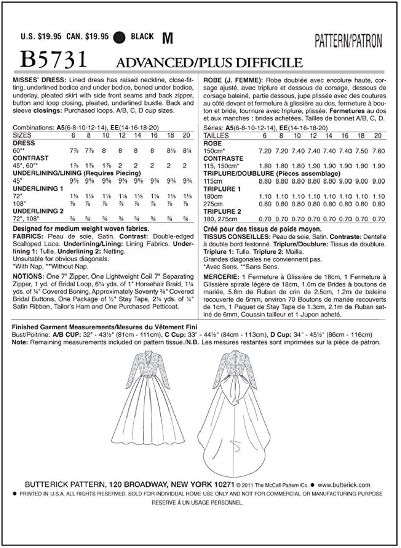Butterick B5731 Sewing Pattern, Misses' Bride, Wedding, Formal, Special ...