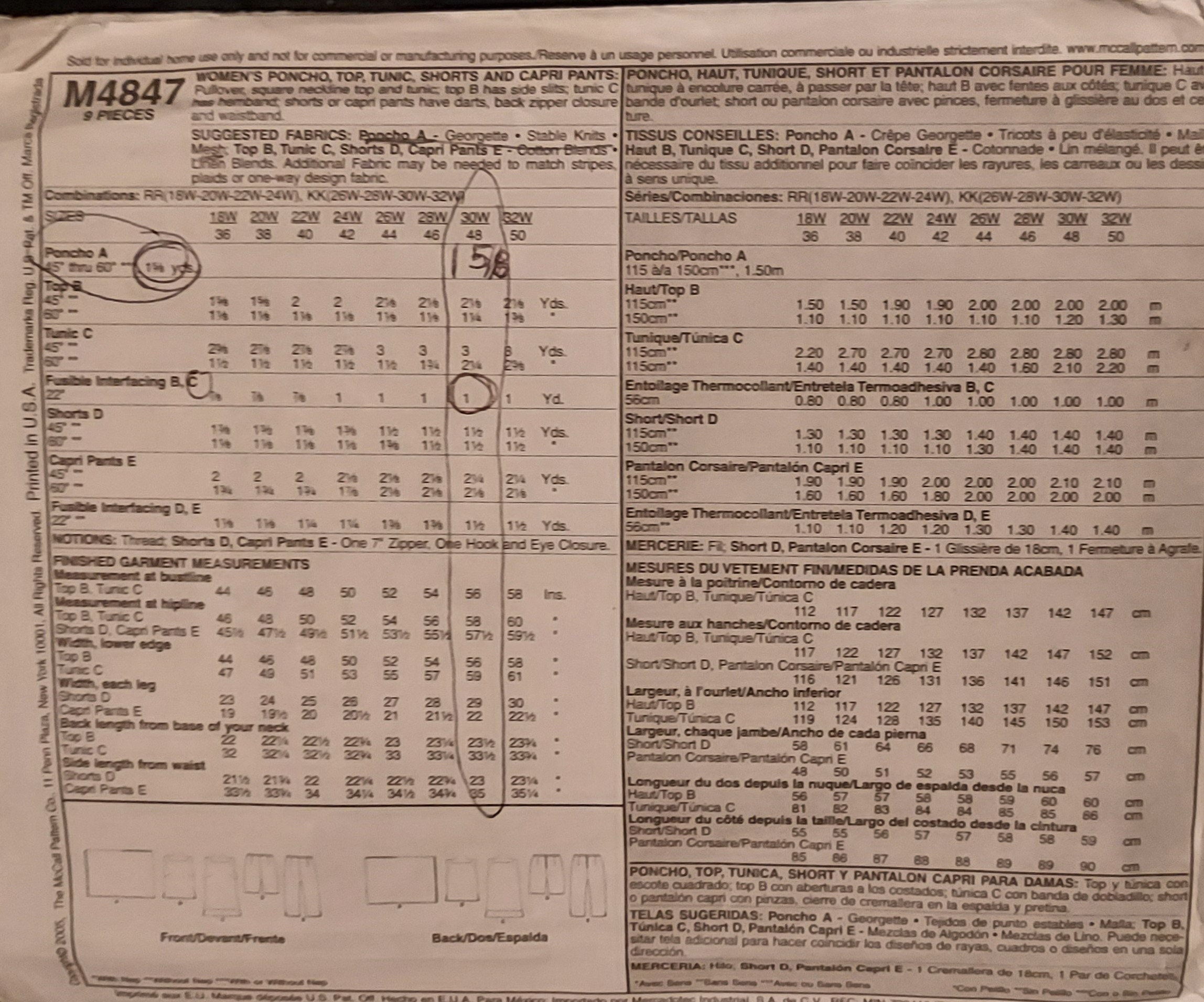McCall's Full Figure Sewing Patterns, M4847, 9222, Sizes 18W-32W, UNCUT