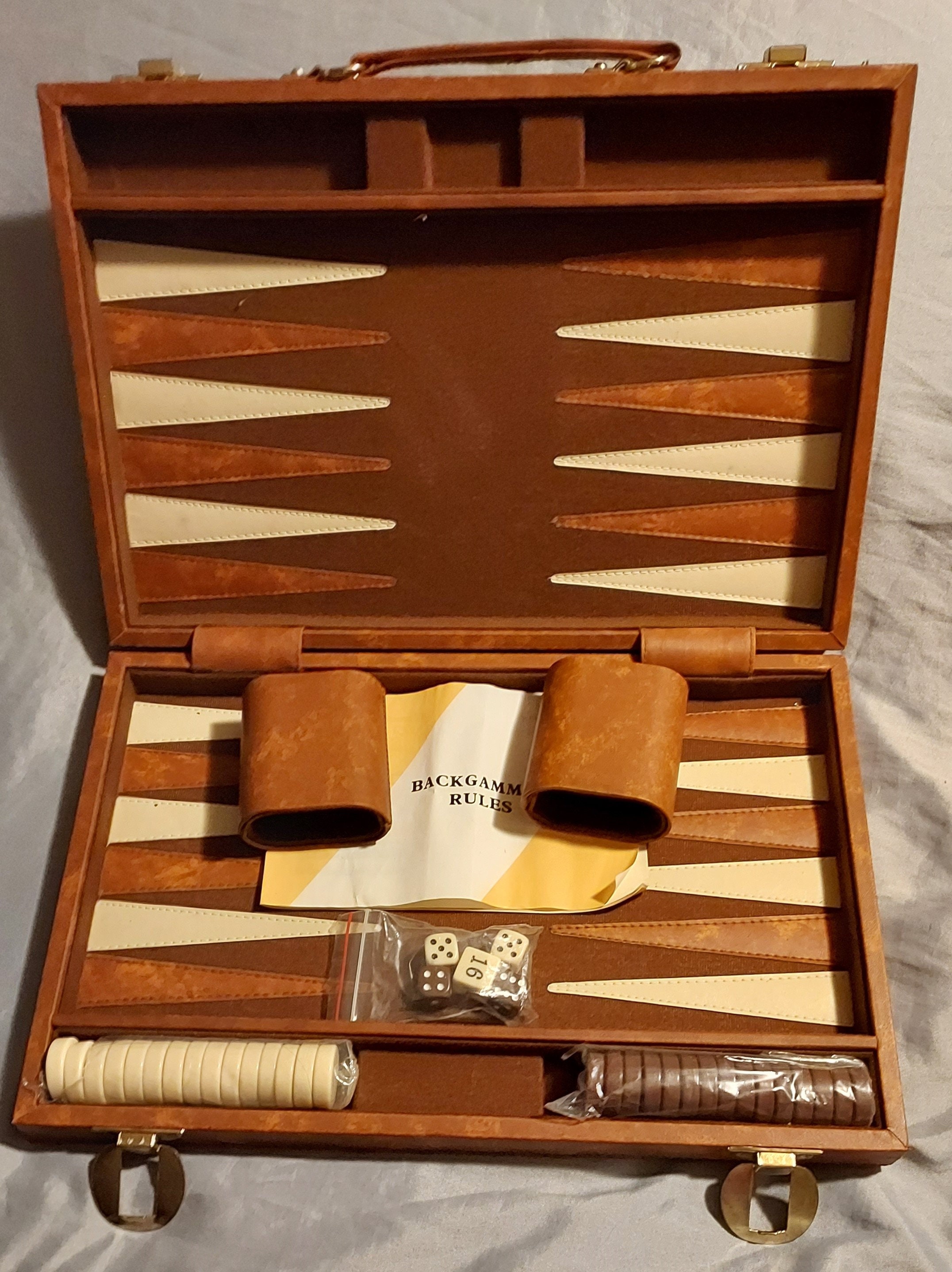 Vintage 1970's Backgammon Set, 20 Board - Leatherette Burnt Brown Case ...