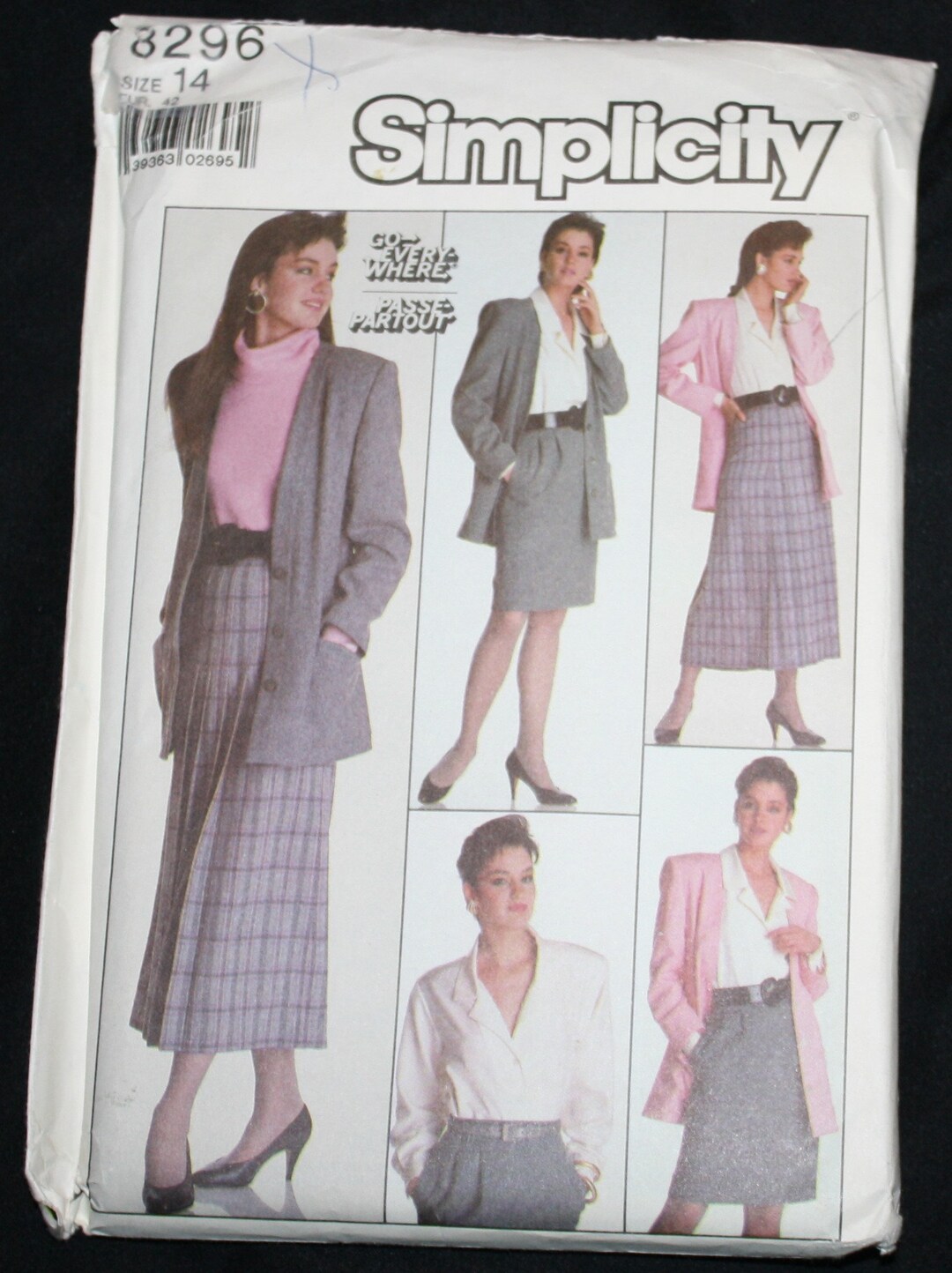 Vintage Simplicity 8296 Go Everywhere Pattern, Misses Wardrobe Jacket, Skirt, Blouse Size 14 ...
