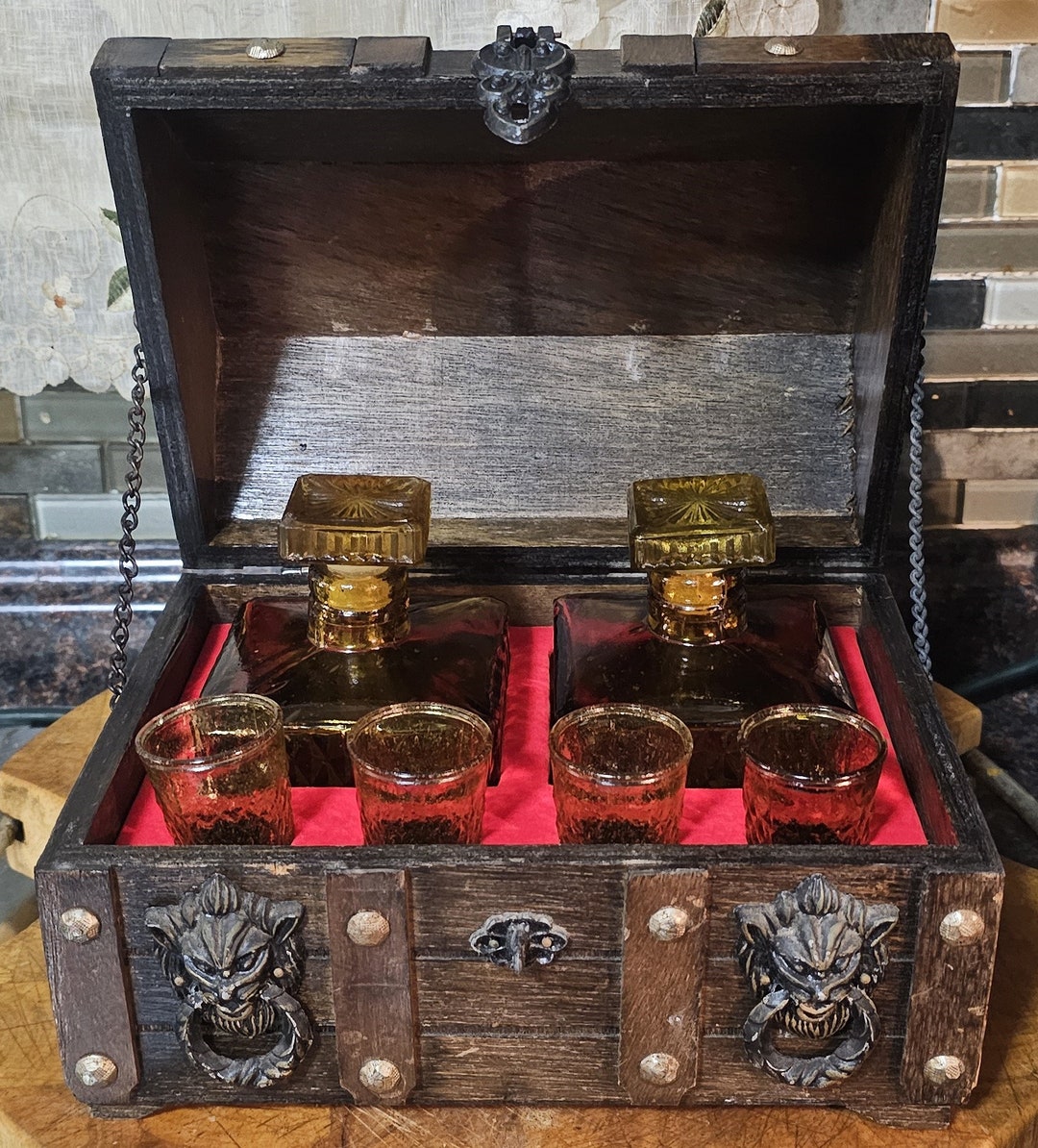 Vintage 1970s Medieval Decanter Set With Lion Head Knockers, Liquor ...