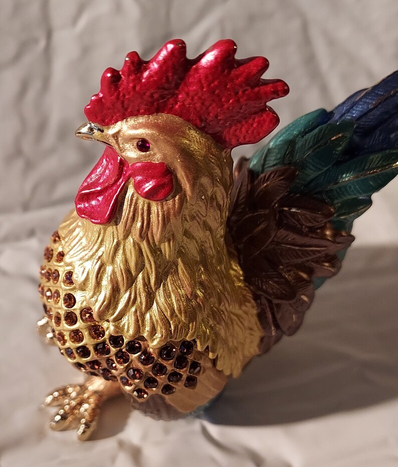 Vintage Rucinni Rooster Trinket Box W/swarovski Crystals, Jeweled ...