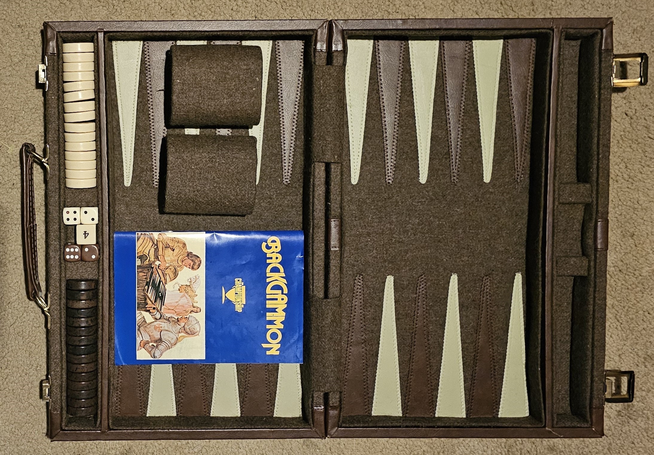 Vintage Classic Backgammon, Brown/Ivory Game Pieces, Clothe w/Faux ...