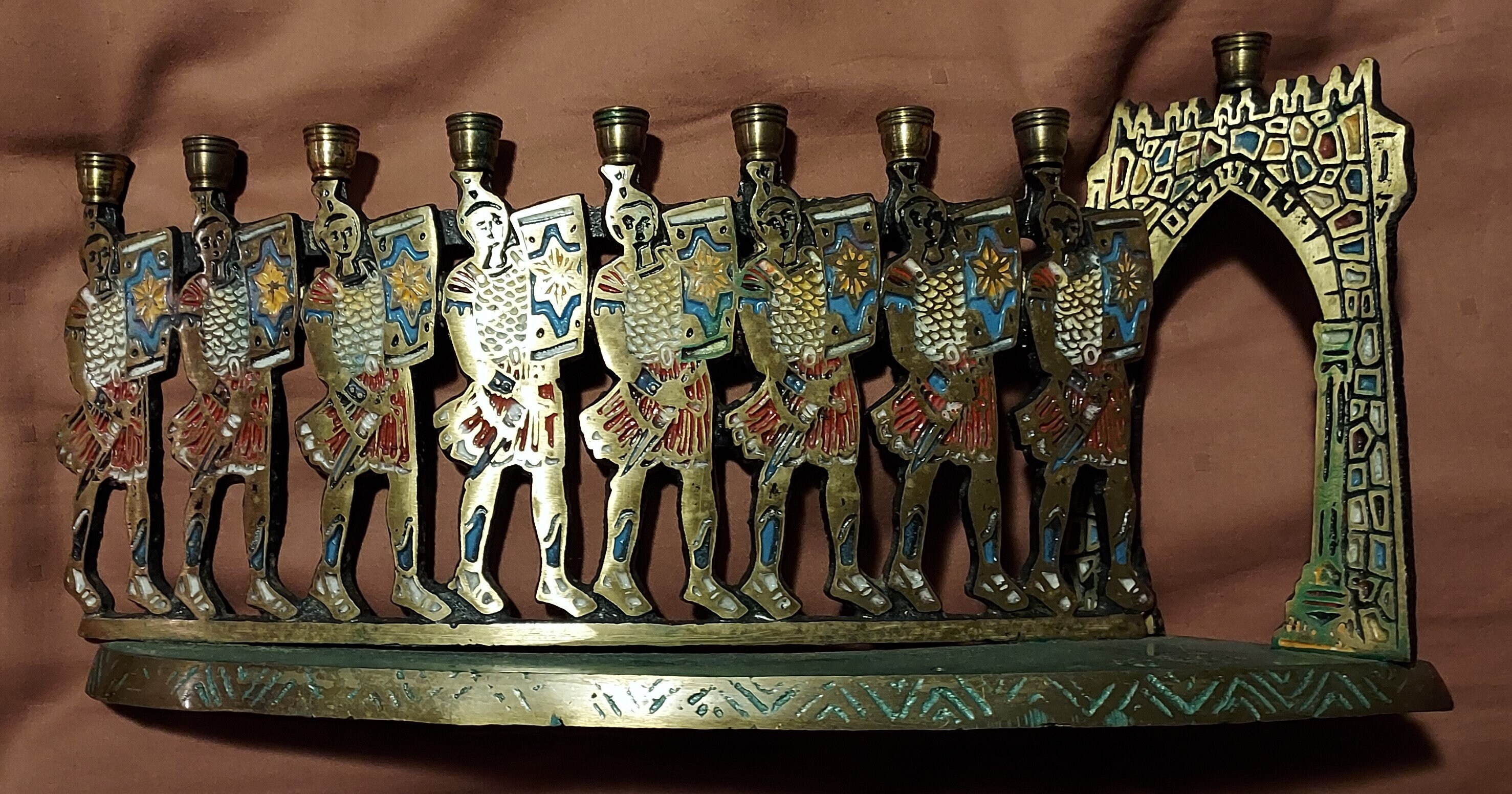 Vintage, Jewish Hebrew Hanukkah Menorah, Brass