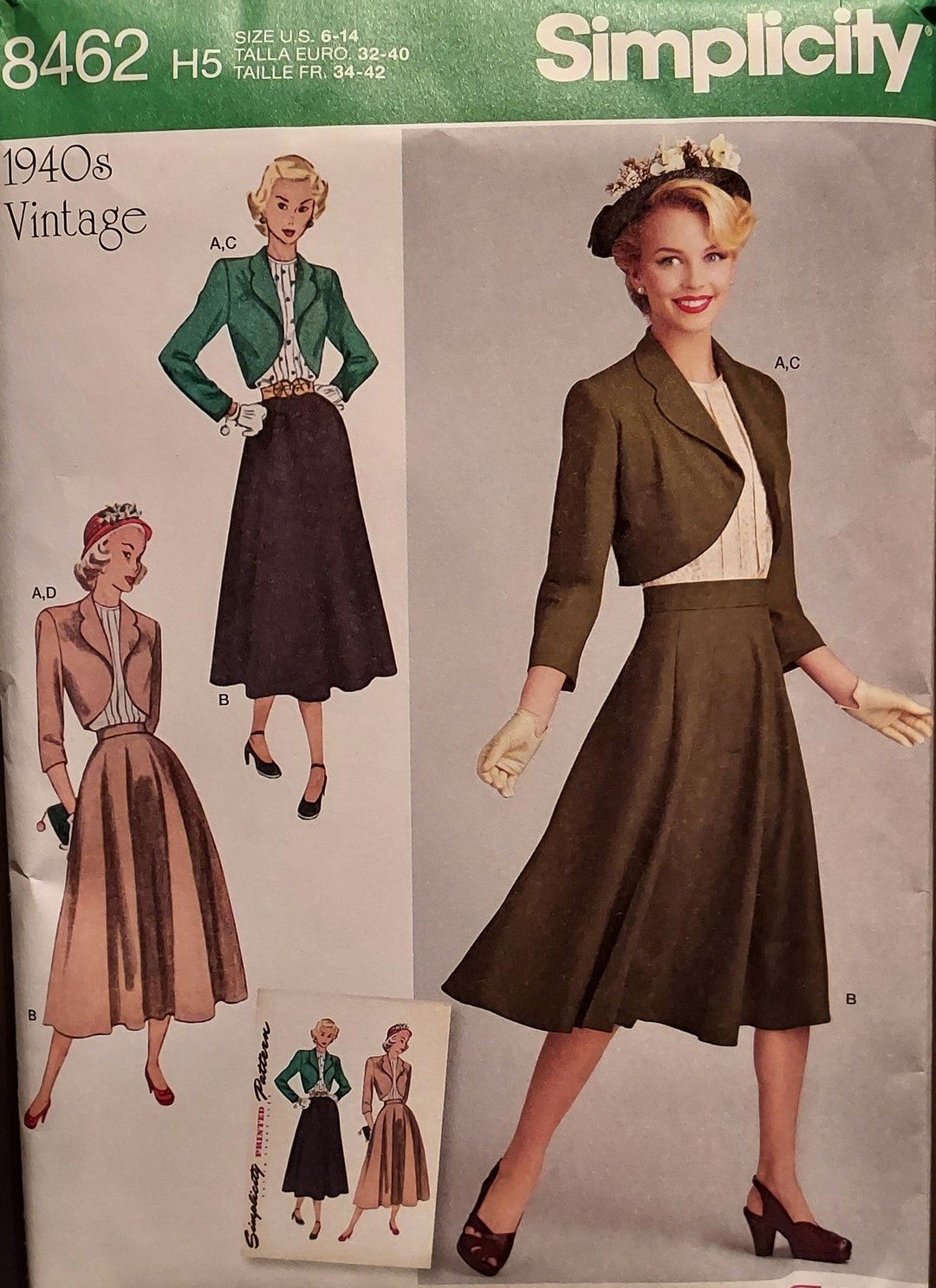 Simplicity 8462, Retro 1940's Sewing Pattern, Misses' Blouse, Skirt and ...