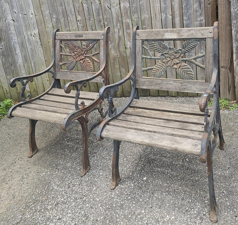 Vintage Berkeley Forge & Foundry Cast Iron and Slatted Wood Garden ...
