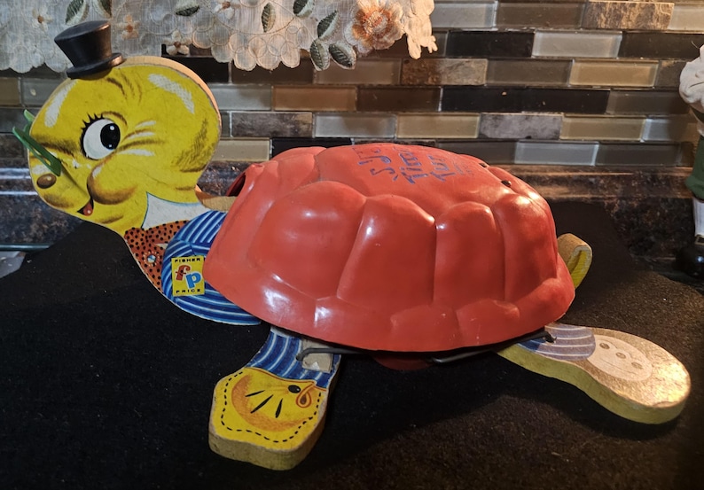 Vintage 1953 Fisher Price Timmy Turtle, Musical Pull Toy, #150, Hard ...