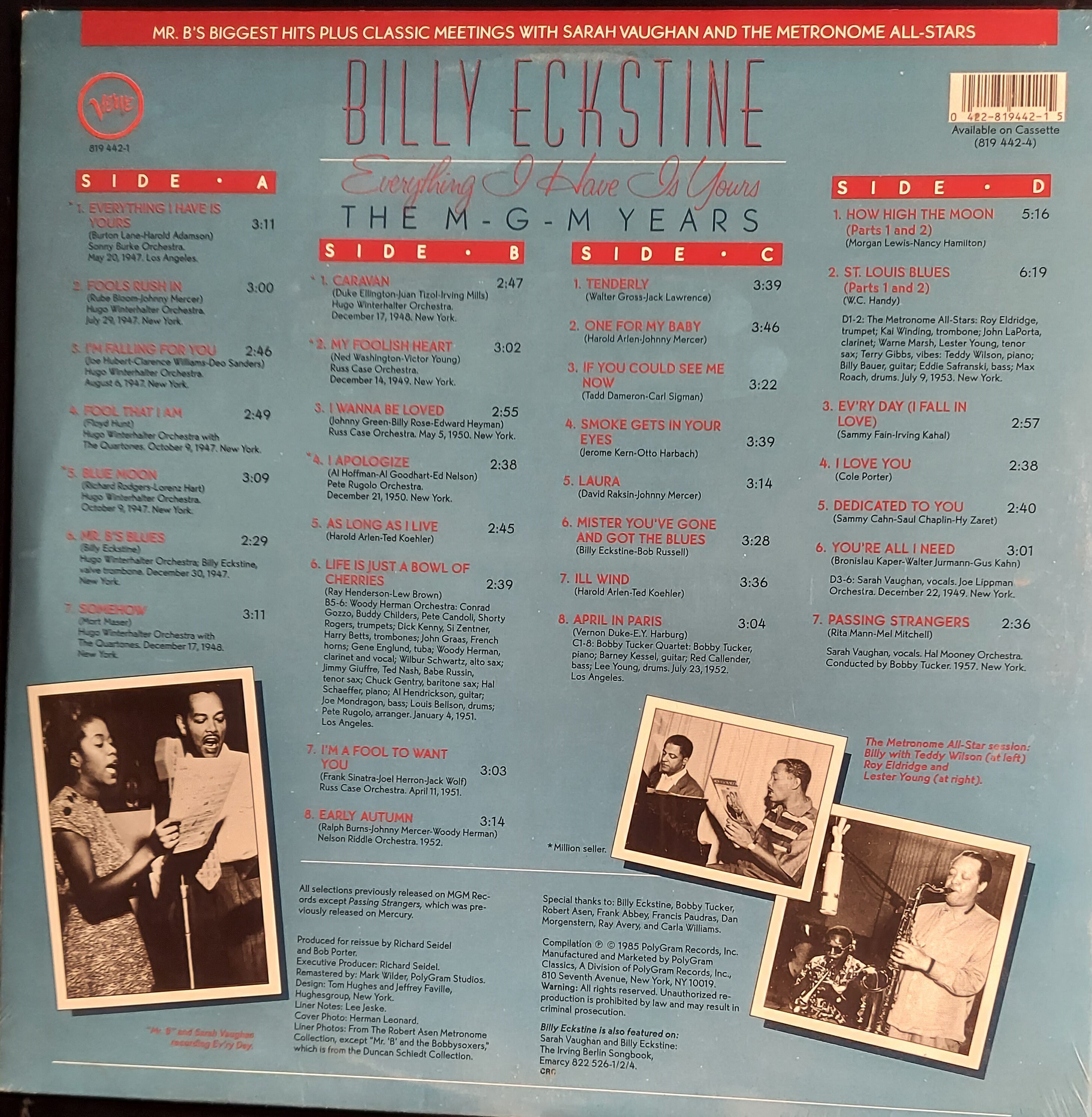 Vintage LP - Billy Eckstine, Everything I Have Is Yours (The M-G-M Years), 1985 Verve Records ...