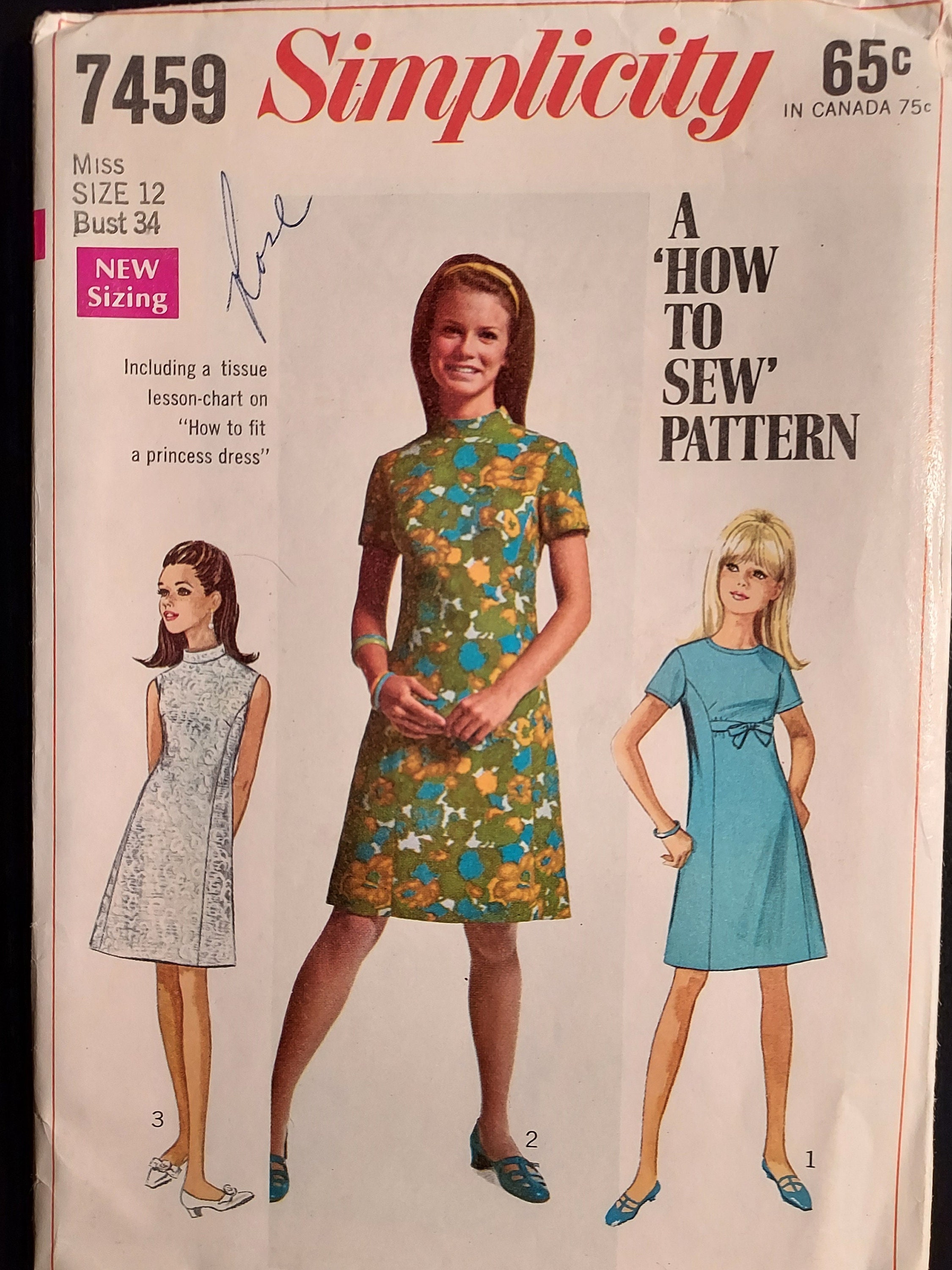 Vintage 1960s Simplicity 7459, Sewing Pattern, Young Junior/Teens ...