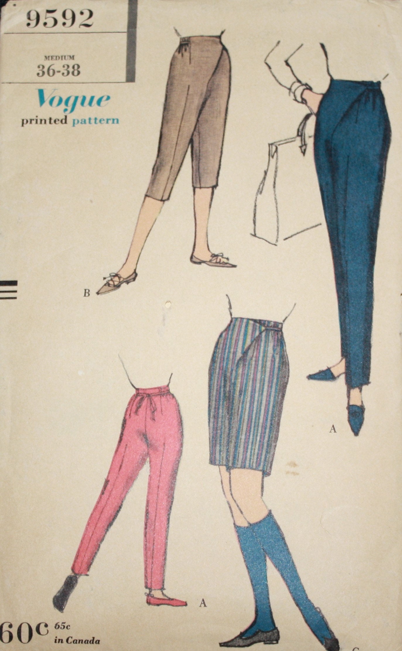 Vintage 1950s VOGUE #9592, Misses Maternity Pants & Shorts Pattern ...