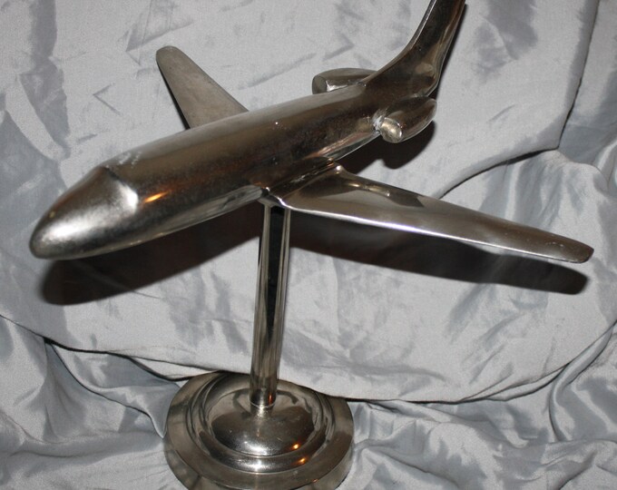 Vintage 1970s Cast Metal Jet Plane on Chrome Stand Desk Sculpture Art ...