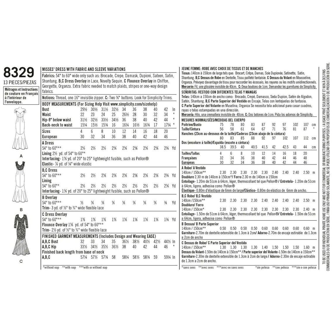 Simplicity Pattern 8329 Misses' Special Occasion Dress - Etsy