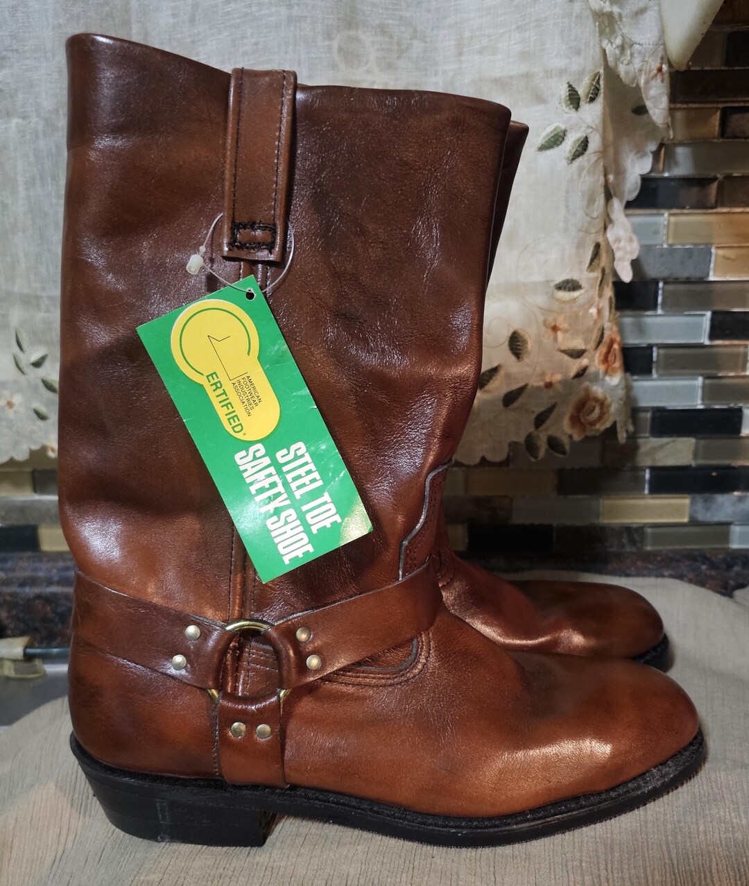 Vintage 1980s ANSI Z41.1-1967/75 Brown Leather Upper Harness Boots ...