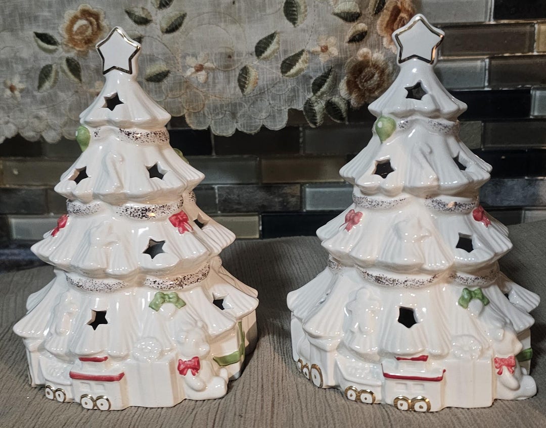 Ceramic Tabletop Decorations Lenox Season Sparkle Christmas Trees, Log ...
