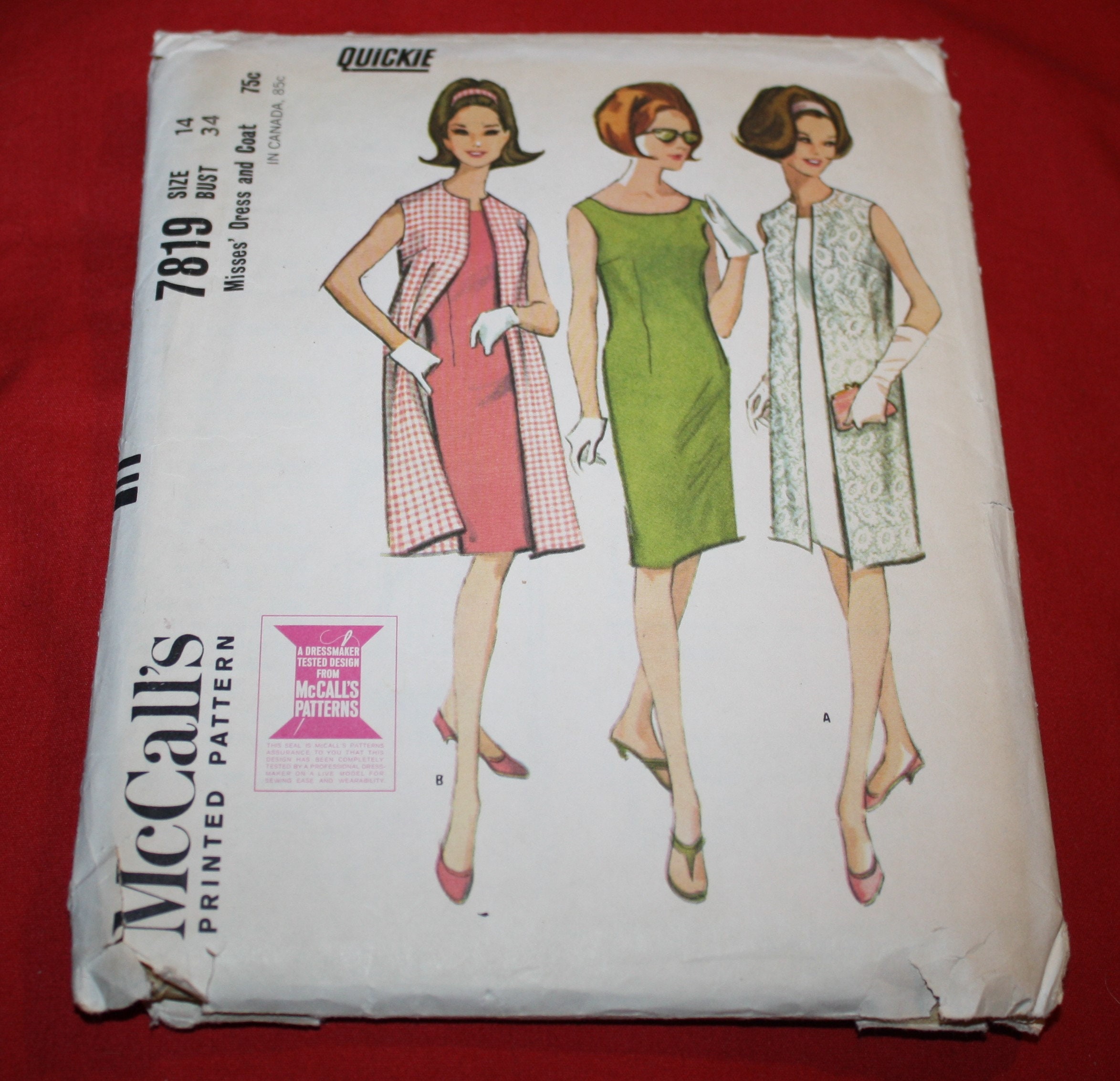Vintage 1960's McCall's Pattern 7819, Sewing Pattern, Misses Dress Size ...